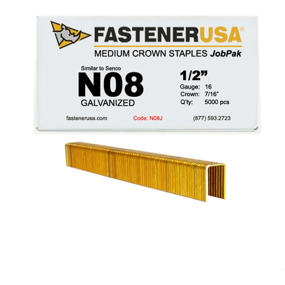 1/2" Leg x 7/16" Crown 16GA GALV N08 Staples 5,000ct | N08J