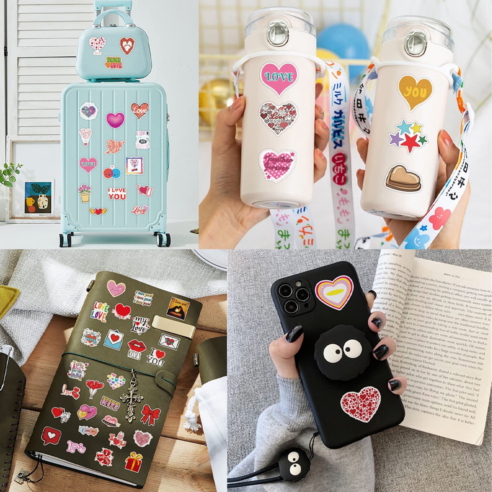 100 PCS Vinyl Valentines Day Stickers Peel and Stick Removable Non-Repeating Love Romantic Stickers for Laptops Water Bottles Notebook Suitcase Cellphone Case