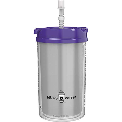 32 oz Double Walled Hospital Mug with Straw - Purple Lid and Handle - Mugs N Coffee
