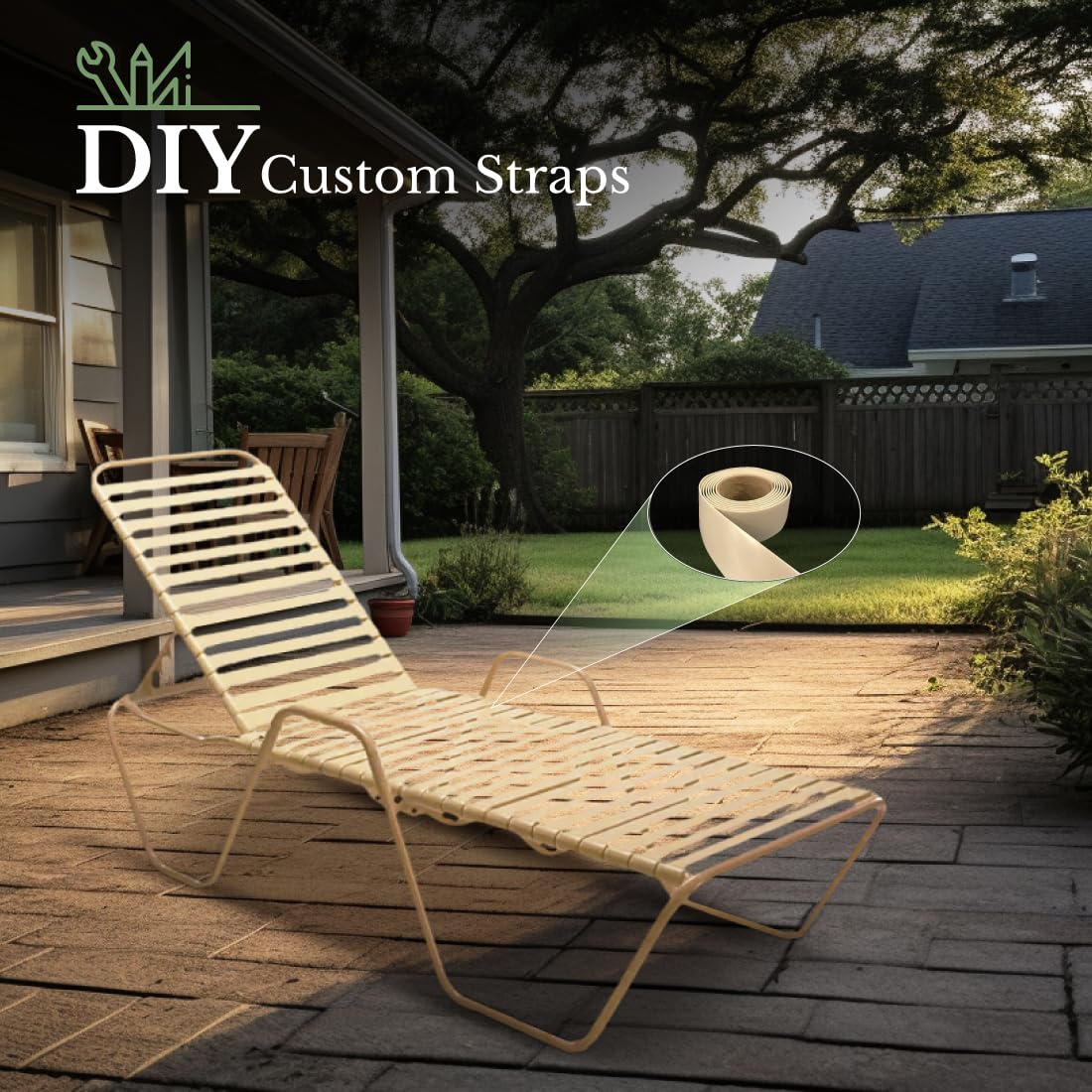 1.5" Wide x 200' Roll Vinyl Strap for Patio Chairs, Lawn Furniture, and Deck Chairs, Make Your Own Replacement Straps, (Dove Beige)