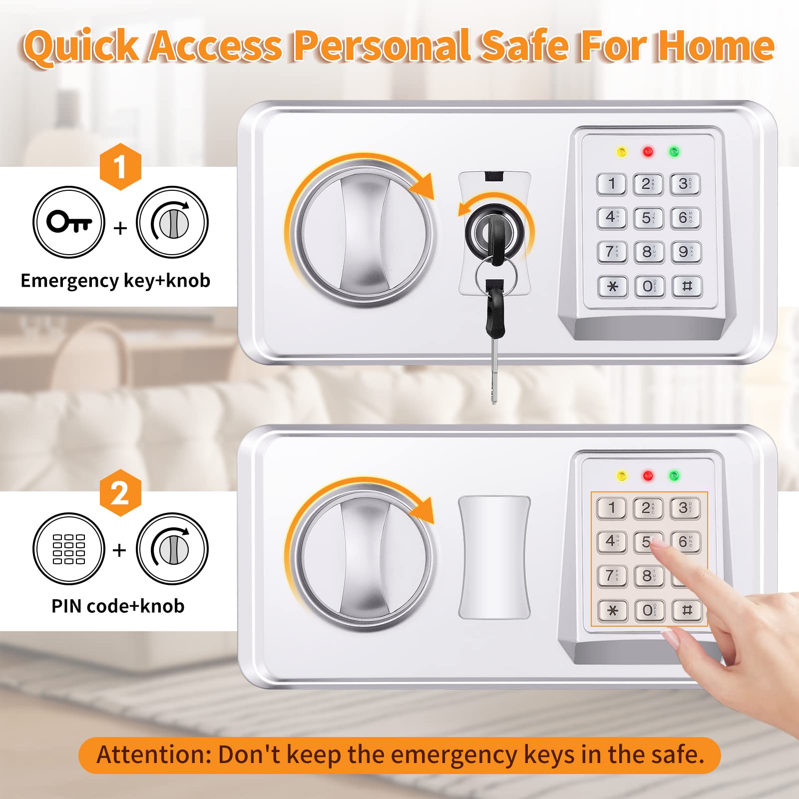 1.8 Cubic Fireproof Safe for Home Use, Digital Home Safe Fireproof Waterproof with Fireproof Document Bag & Removable Shelf, Fire Safe Box Fireproof Waterproof for Money Firearm Medicine A4 Document
