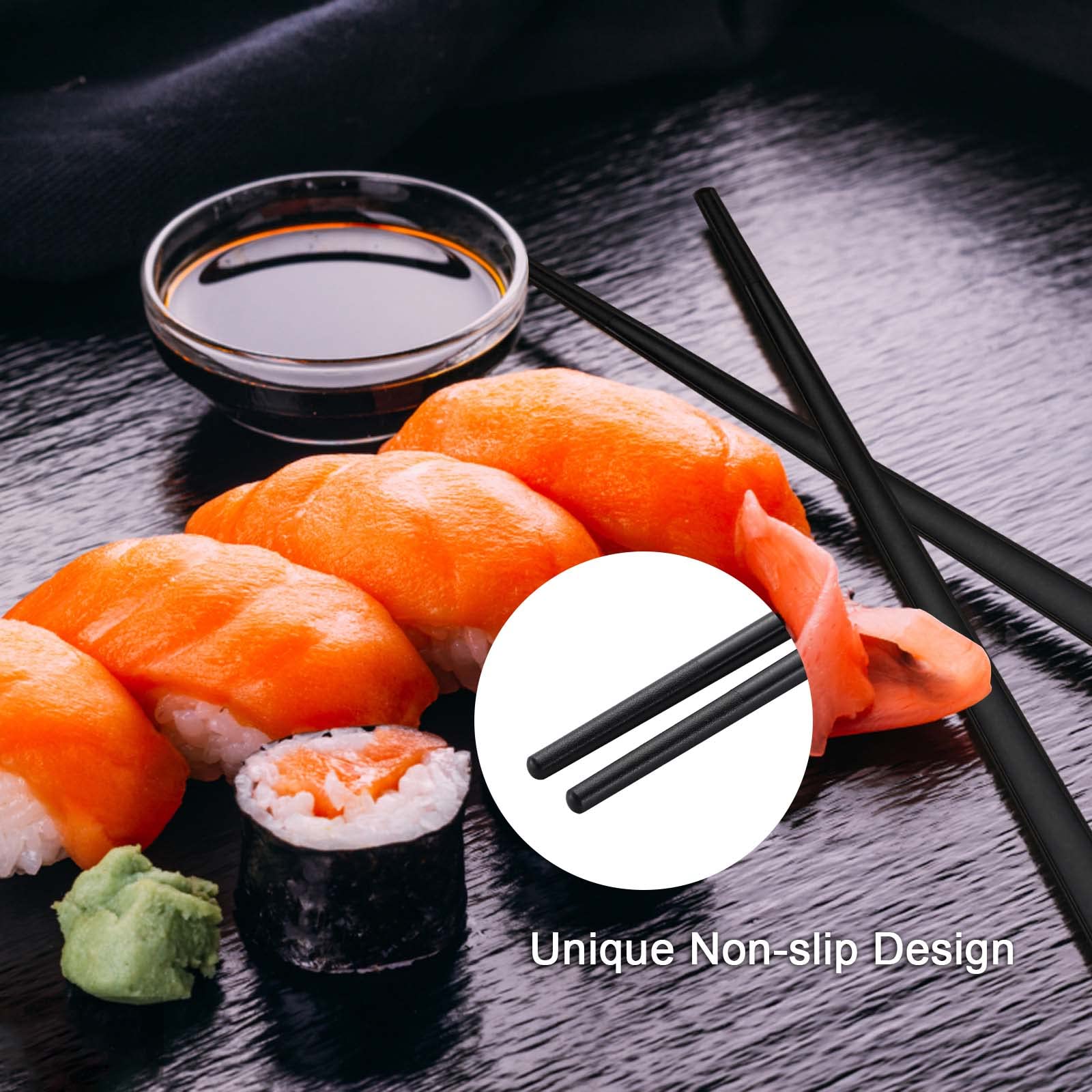10 Pairs Chopsticks Reusable, Funnydin 9.4'' Heat-Resistant Fiberglass Chopsticks Reusable, Square Non-Slip Design Reusable ChopSticks, Odorless Chop Sticks Use for Eating & Cooking, Dishwasher Safe