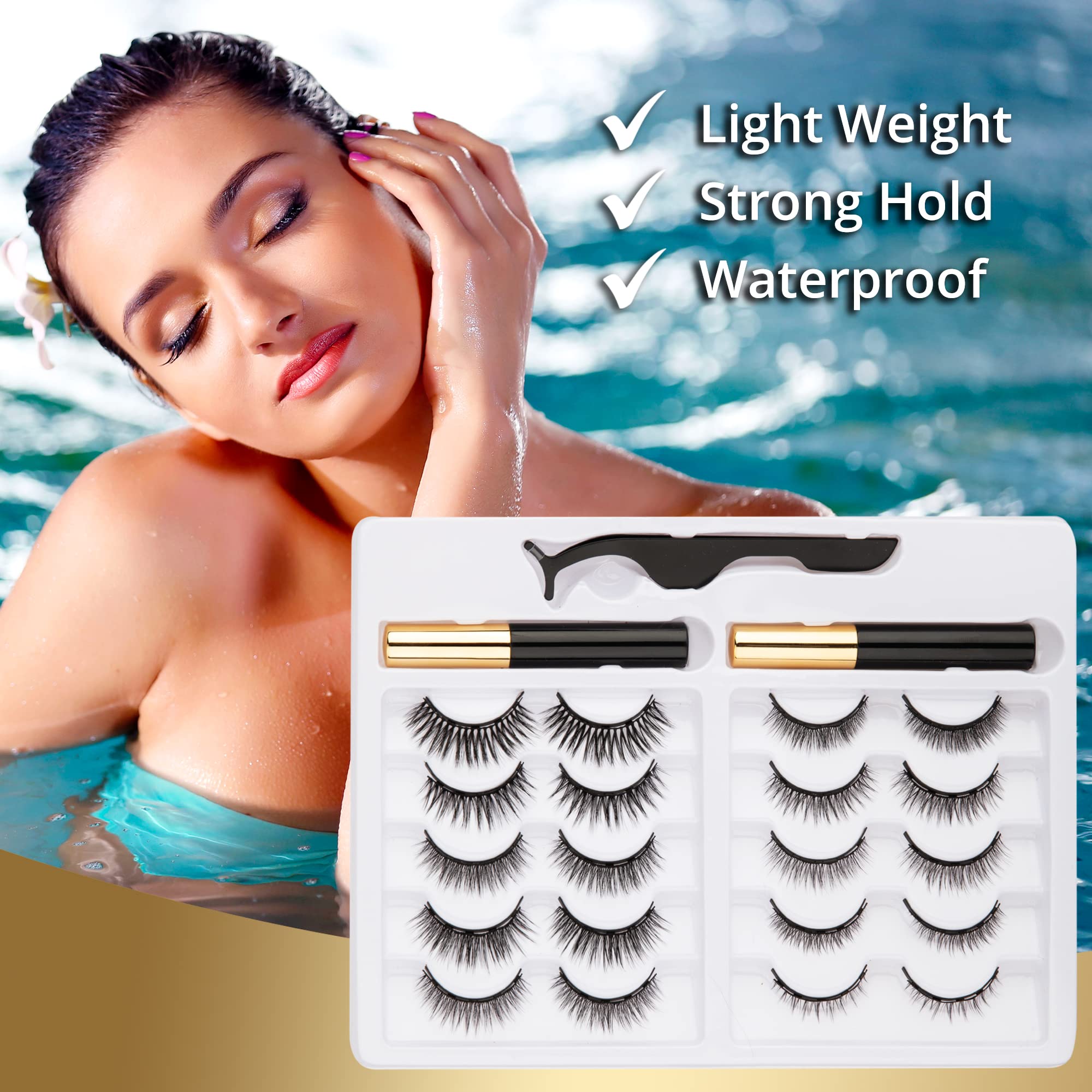10-Pairs Magnetic Eyelashes Kit With Mirror Case Strong Magnetic Waterproof Magnetic Eyeliner Natural Look Different Lengths&Densities False Lashes No Glue Needed