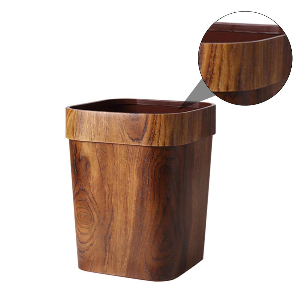 LIFKOME Office Trash Cans Retro Trash Can Wood Small Square Wastebasket Garbage Container Bin Imitated Wood Waste Bin Trash Can Pail for Bathroom Bedroom Kitchen Home Office 14L Ornament Container
