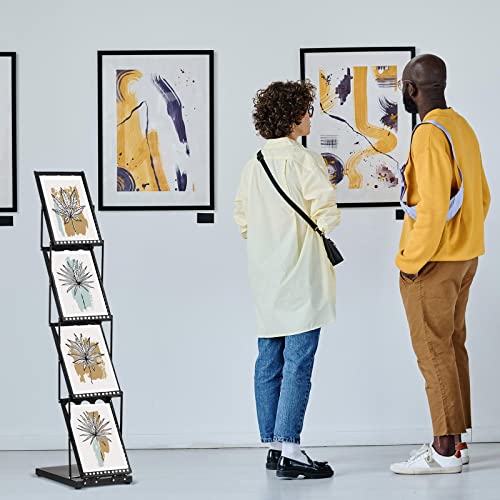 1 Piece Foldable Magazine Rack Metal Catalog Literature Rack Portable 4 Pockets with Carrying Bag Brochure Stand Literature Rack Display Holder Stand for Exhibition Trade Show