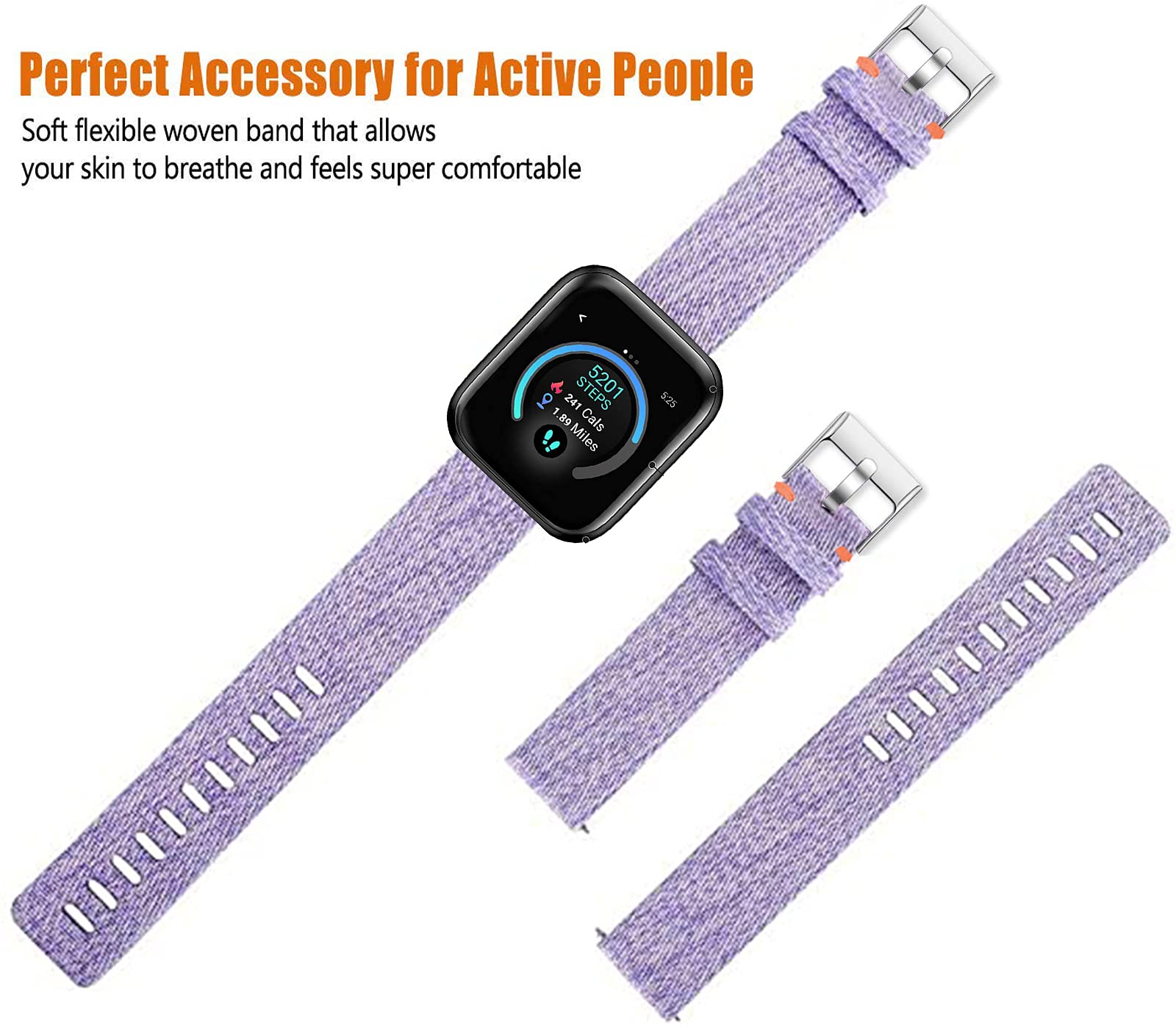 Lamshaw GT01 Smartwatch Band, Breathable Nylon Woven Fabric Replacement Accessory Strap Compatible for Dirrelo GT01 / LETSCOM GT01 1.55" / Hamile Smart Watch/Fitpolo GT01 Smartwatch (Purple)