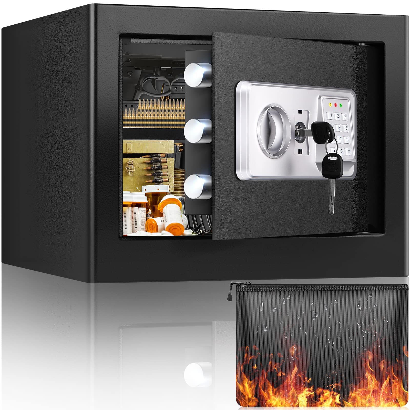 1.8 Cubic Fireproof Safe for Home Use, Digital Home Safe Fireproof Waterproof with Fireproof Document Bag & Removable Shelf, Fire Safe Box Fireproof Waterproof for Money Firearm Medicine A4 Document