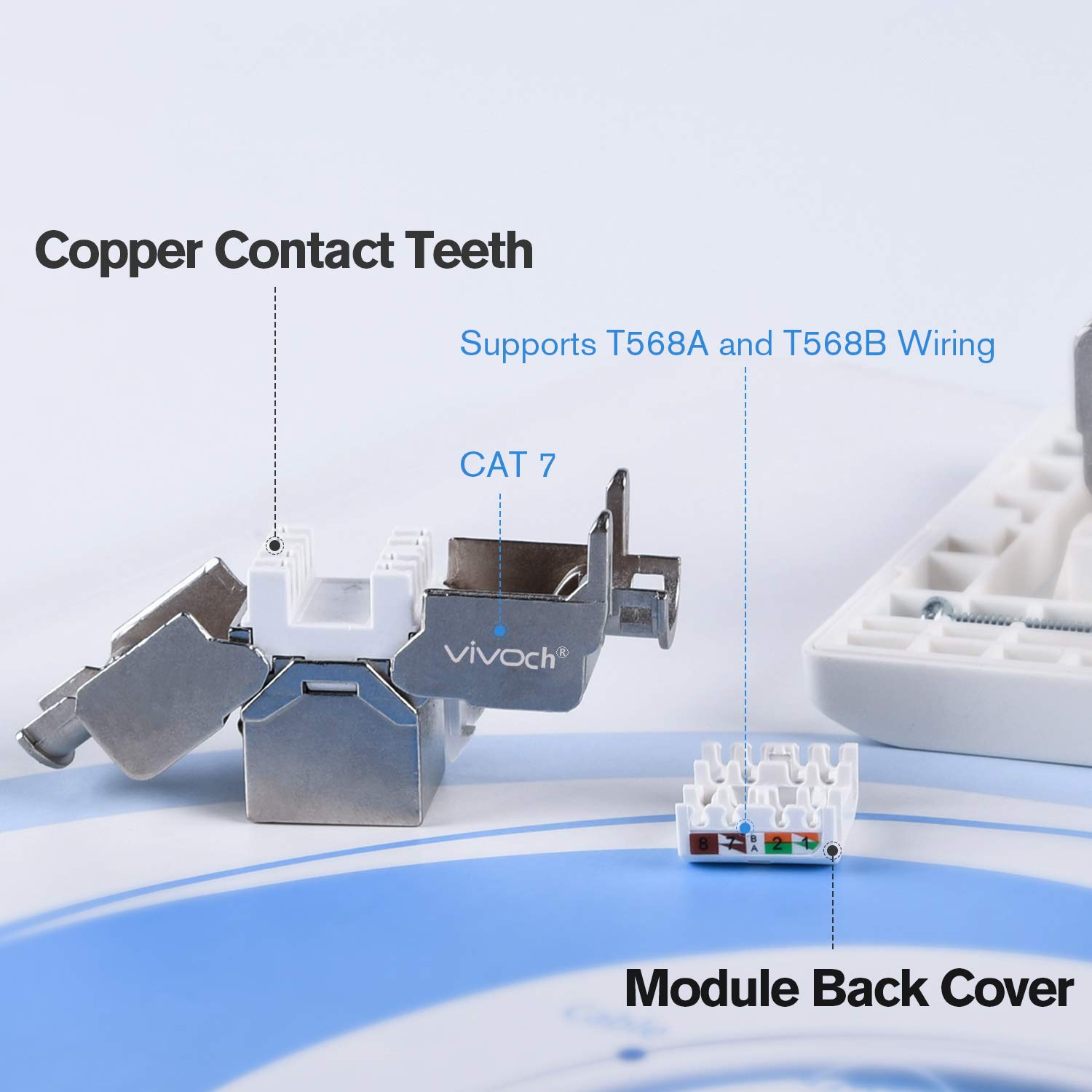 10 Pcs Cat7 Keystone Jack, Cat7 RJ45 FTP Tool-Less Type Zinc Alloy Module Shielded Keystone Jack Adapter 10 Gigabit Modular Jack