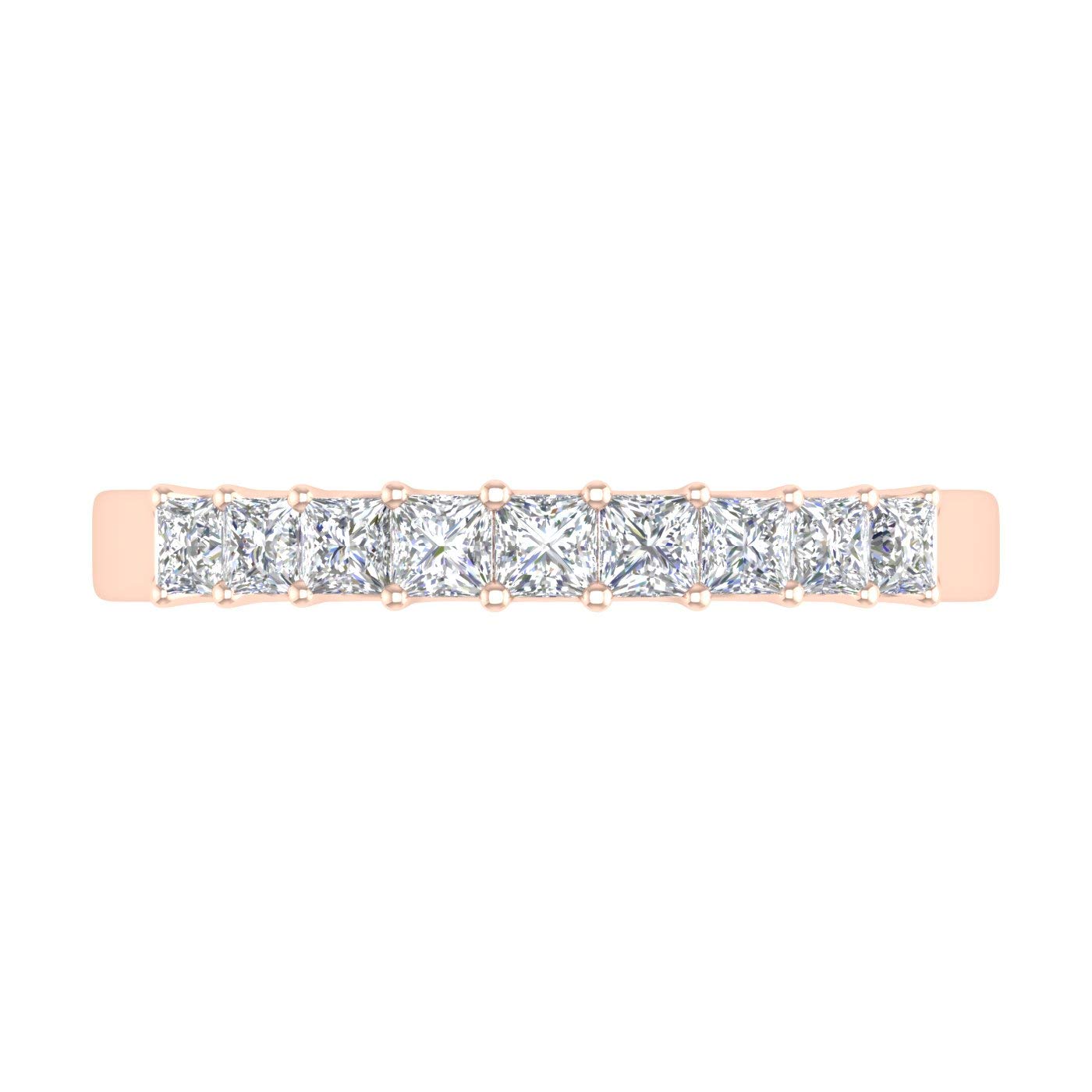 1/2 Carat Princess Cut Diamond Wedding Band Ring in 14K Rose Gold (Ring Size 6) (I1-I2 Clarity)