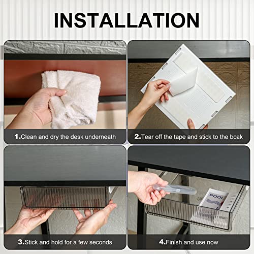 2 Pack Under Desk Drawer Organizer Slide Out, Self- adhesive Plastic Drawer Under Desk Storage Accessories & Workspace Organizers, Add a Drawer Under Table Storage for Office/ Classroom/ Home