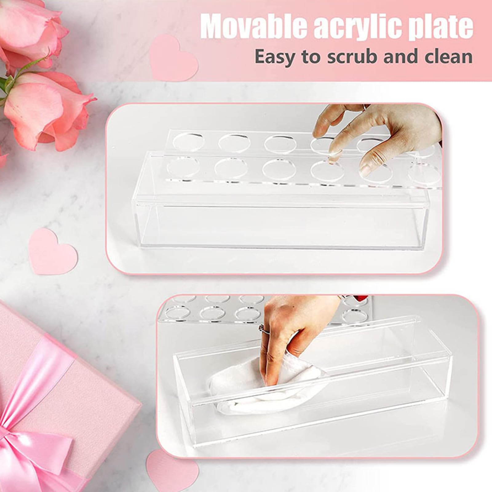 1 Pack Clear Acrylic Flower Vase Rectangular Floral Centerpiece for Dining Table, Home, Weddings Decor, 11.8 Inches Long Acrylic Vase with 12 Holes for Flowers