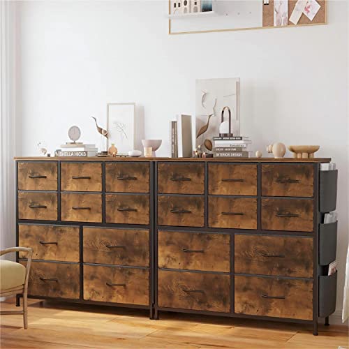 10 Drawers Fabric Dresser Storage Drawers, Tall Dresser with Sturdy Frame&Wooden Top, Organizer Unit for Closet, Living Room, Entryway, Hallway, Rustic Brown