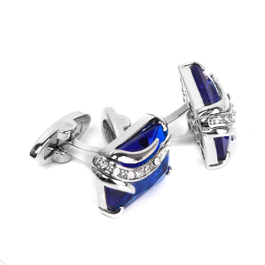 1 Pair of Cufflinks Men's Rectangle Blue Crystal Cufflinks Shirt Cuff Links Wedding Party Groom Gift (Color : A, Size : One Size) (A One Size)