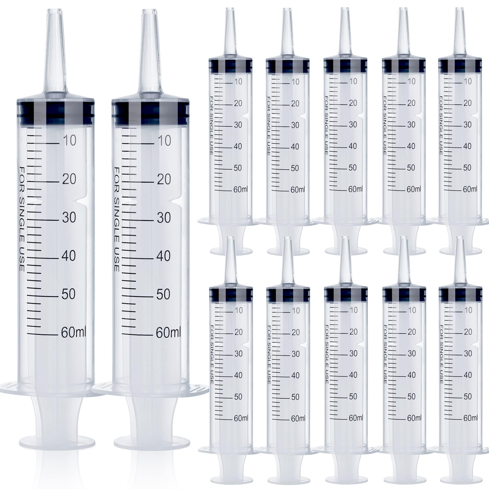 12Pack 60ml Syringe for Liquid - Large Plastic Syringes Without Needle for Jello Shots Food Thick Liquids and Irrigation Water, Lip Gloss Filling, Feeding Dogs Meds, Measuring ( 12 Pack 60 ml / cc )