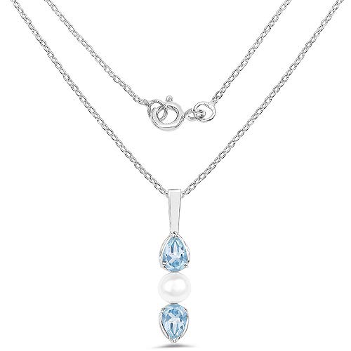 1.56 Carat Genuine Blue Topaz and Pearl .925 Sterling Silver Pendant