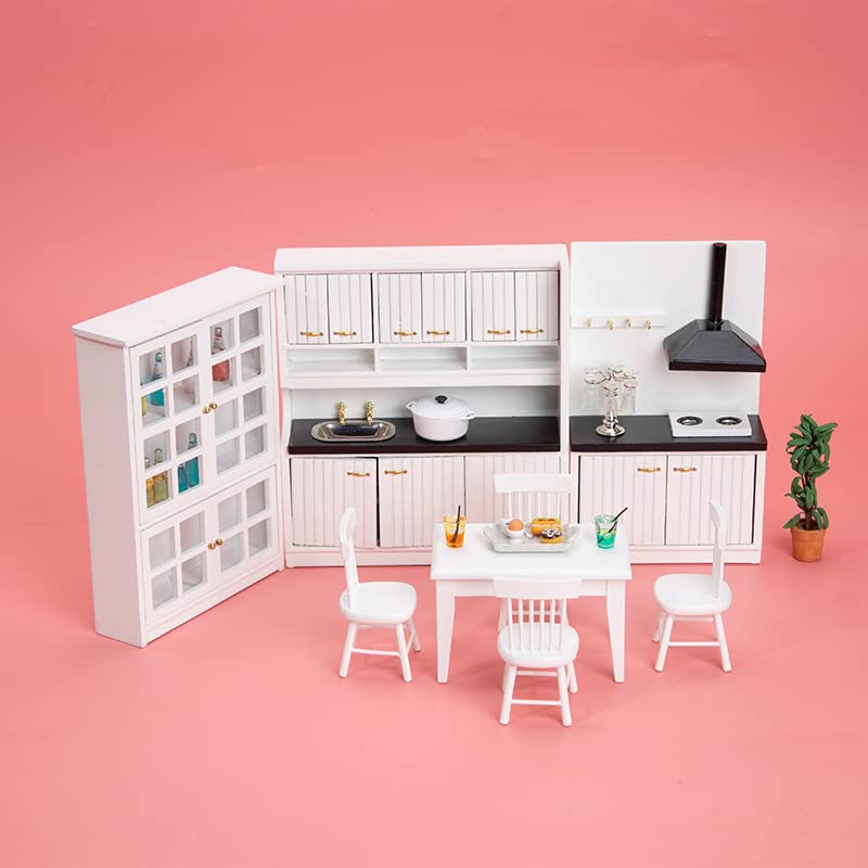 1/12 Scale Mini House Miniature Kitchen Furniture Fake Modern Wooden Miniature Kitchen Accessories Set Model