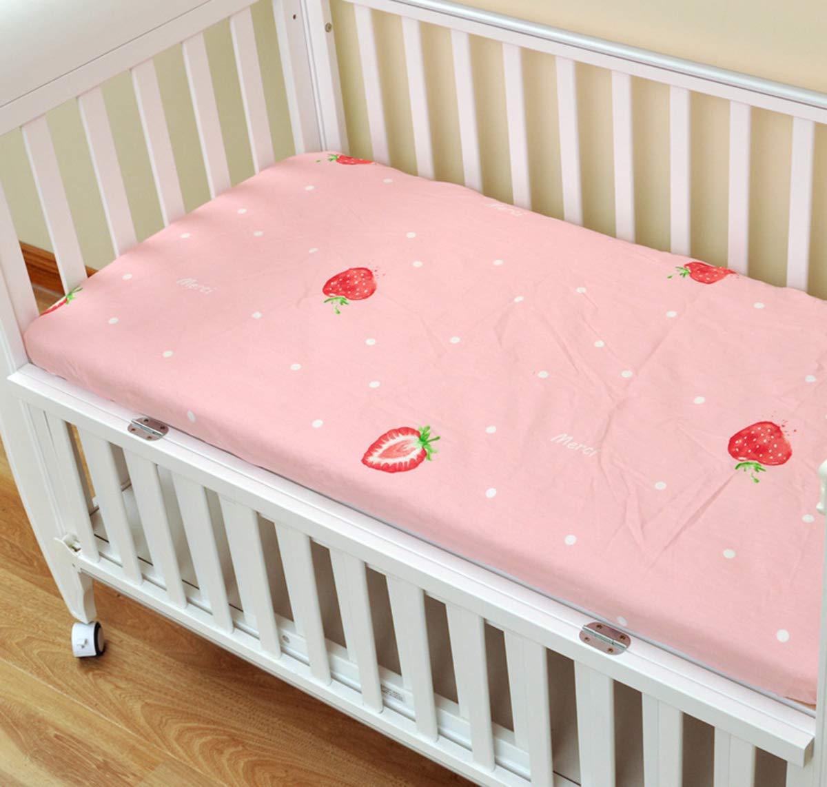 100 Cotton Crib Fitted Sheets Baby Sheet for Standard Crib and Toddler mattresses Nursery Bedding Sheet Crib Mattress Sheets for Boys or Girls (Strawberry, W28 x L55)