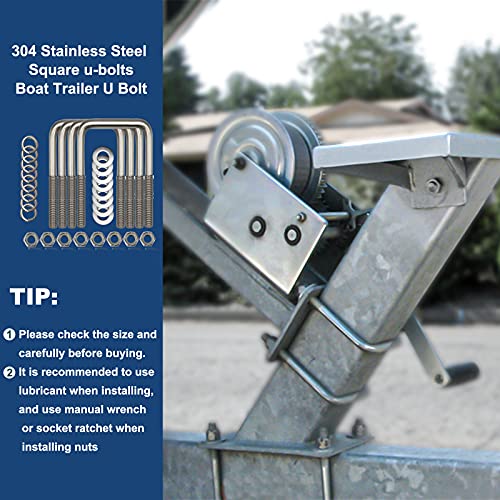 304 Stainless Steel Square U-Bolts Boat Trailer (1/2" D x 3-1/16" W x 5-5/16" L),U Bolt Fit 3" x 3" Square Trailer Frame(4PCS)