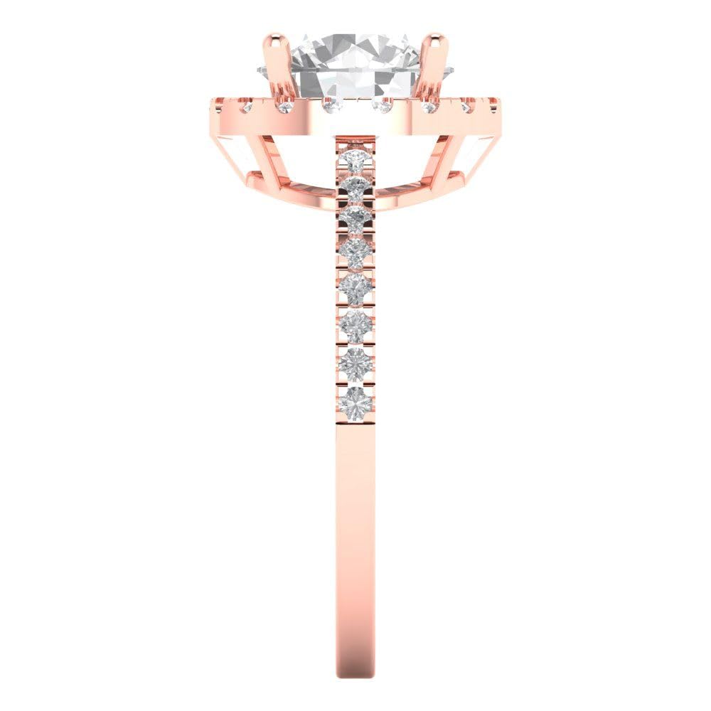 1.86 Ct Round Cut Clear Simulated Diamond 14K Rose Gold Halo Solitaire with Accents Engagement Promise Bridal Ring Size 10.75
