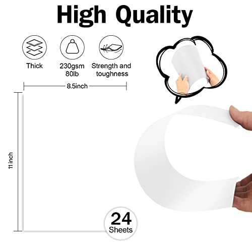 24 Sheets White Cardstock 8.5 x 11 Thick Paper, Goefun 80lb Card Stock Printer Paper for Invitations, Menus, Wedding, DIY Cards