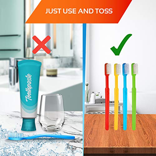 144 Prepasted Disposable Toothbrushes | Pre-Pasted Soft Bristle Tooth Brush Set for Dental Care & Oral Hygiene | Individually Wrapped Toothbrush Pack Airbnb Gifts | NO WATER NEDEED, Paste Made In USA.