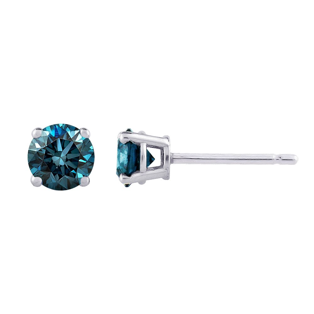 1/2 ct. Blue - I1 Round Brilliant Cut Diamond Earring Studs in 14K White Gold