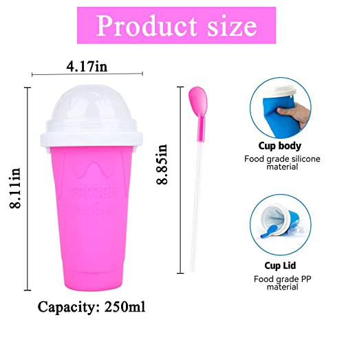 2 Pack Slushy Maker Cup, Frozen Magic Squeeze Cup, Magic Quick Frozen Smoothies Cup, Portable Double Layer Slushy Maker Cup, Slushie Machine with Straw and Spoon(Blue and Pink)