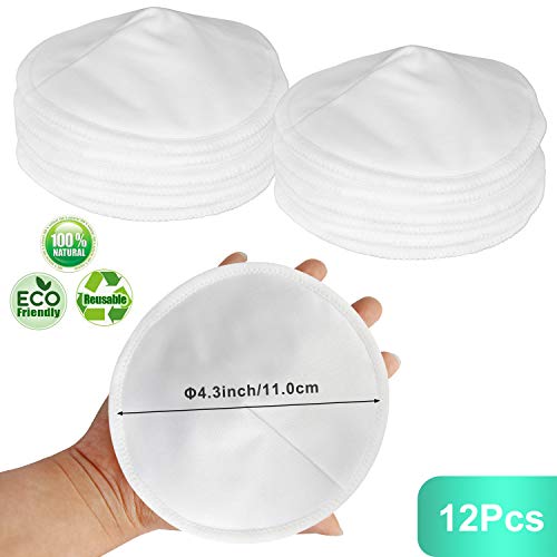 12pcs Bamboo Nursing Breast Pads with Laundry Bag - Contoured Leak-Proof Breastfeeding Nipple Pad for Maternity, Reusable Nipple Covers for Breast Feeding (Pastel Touch, 4.5 inch)