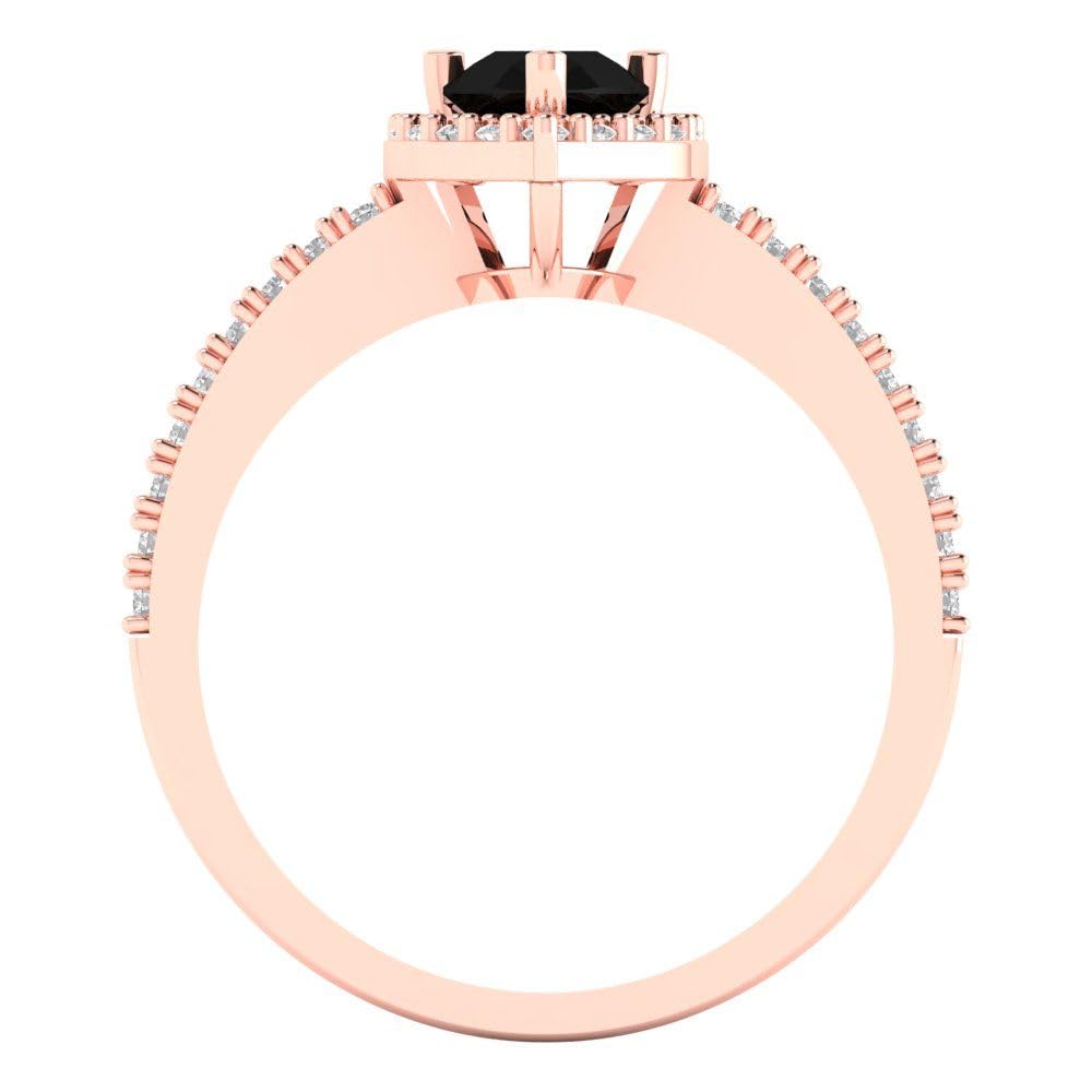 1.16ct Pear Cut Solitaire with accent Black Onyx Designer Wedding Bridal art deco Anniversary Ring 14k Pink Rose Gold 3.5
