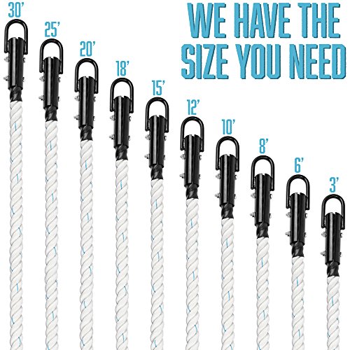 1.5 inch Polydac Gym Climbing Rope, White - Fitness Equipment with Carabiner Eyehook for Physical Education and Gym Class, Strength Training, Coaching, Student Athletes, or Home Workouts (15')
