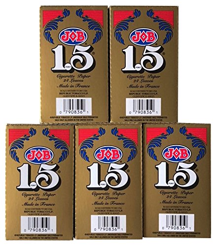 1.5 JOB Rolling Papers, 5 Pack Bundle, 120 Paper Leaves Total