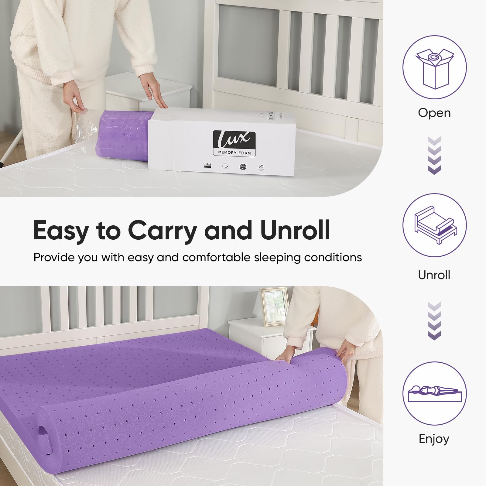 1.9 inch Twin (39"x75") Gel Memory Foam Mattress Topper Ventilated Soft Mattress Pad, Bed Topper, CertiPUR-US Certified, Twin Size
