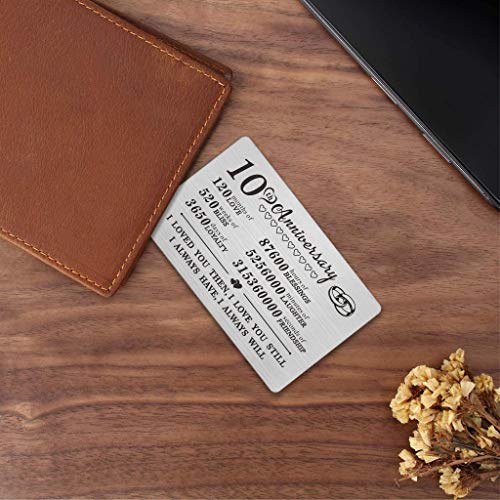 10 Year 10th Wedding Anniversary Wallet Card Gifts for Him Her Men Husband Wife Women