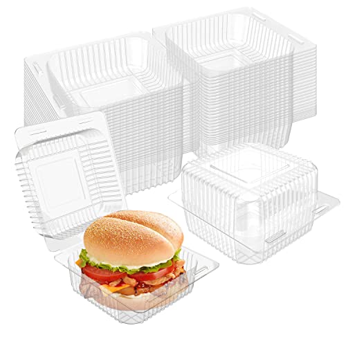 100 Pcs Clear Plastic Hinged Take Out Containers Disposable Clamshell Food Cake Containers with Lids 5.3 x 4.7 x 2.8 inch for Dessert, Cakes, Cookies, Salads, Pasta, Sandwiches