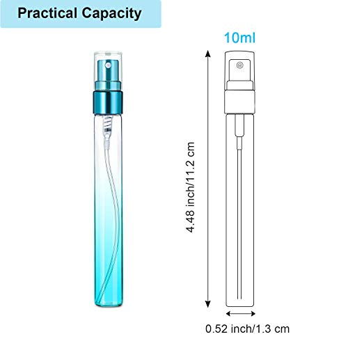 18 Pieces Mini Perfume Spray Bottles 10 ml Colorful Glass Fine Mist Sprayer Empty Spray Bottles Refillable Container Perfume Atomizer for Cleaning, Essential Oil, Liquid, 6 Gradient Colors