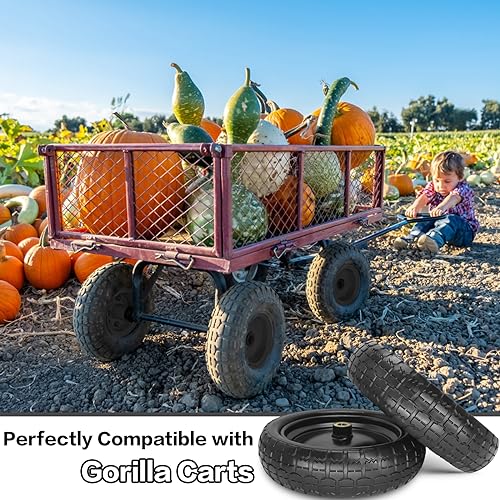 10 Inch 4.10/3.50-4" Solid Flat-Free Wheel with 5/8" Axle Borehole 2.1" Offset Hub for Garden Lawn Mover Wagon Trolley Dolly