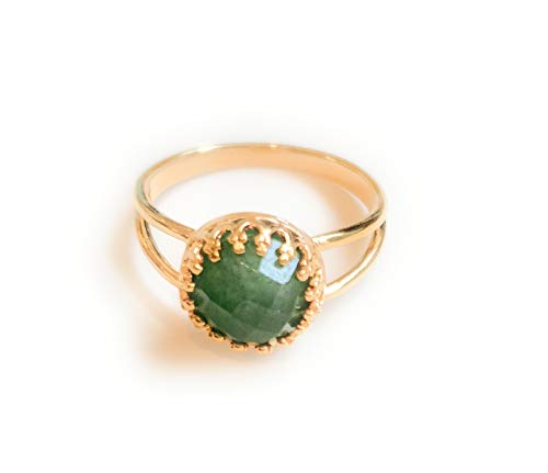 14k Gold Filled Jade Ring Gemstone Natural Stone Princess Setting