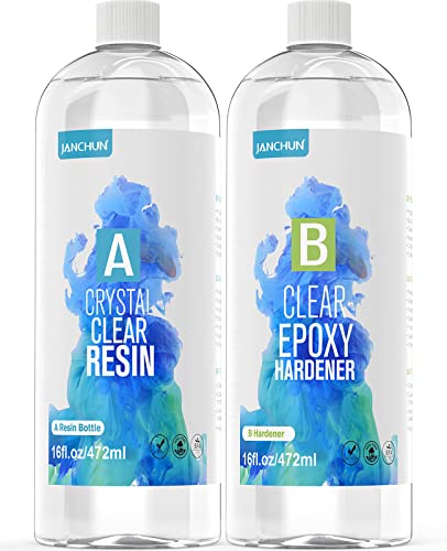 32oz Crystal Clear Epoxy Resin Kit Casting and Coating for River Table Tops, Art Casting Resin,Jewelry Projects, DIY,Tumbler Crafts, Molds, Art Painting, Easy Mix 1:1 Ratio