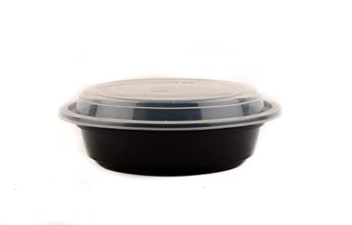 24oz - 25 Count - Round Microwavable Plastic Meal Prep Containers with Lids - Food Storage Container - Certified BPA-Free, Stackable, Reusable Microwave, Dishwasher, Freezer Safe, Disposable (Black)