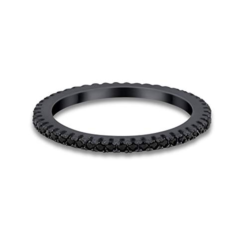 1.5mm Stackable Full Eternity Wedding Engagement Ring Black CZ Black Tone Plated 925 Sterling Silver