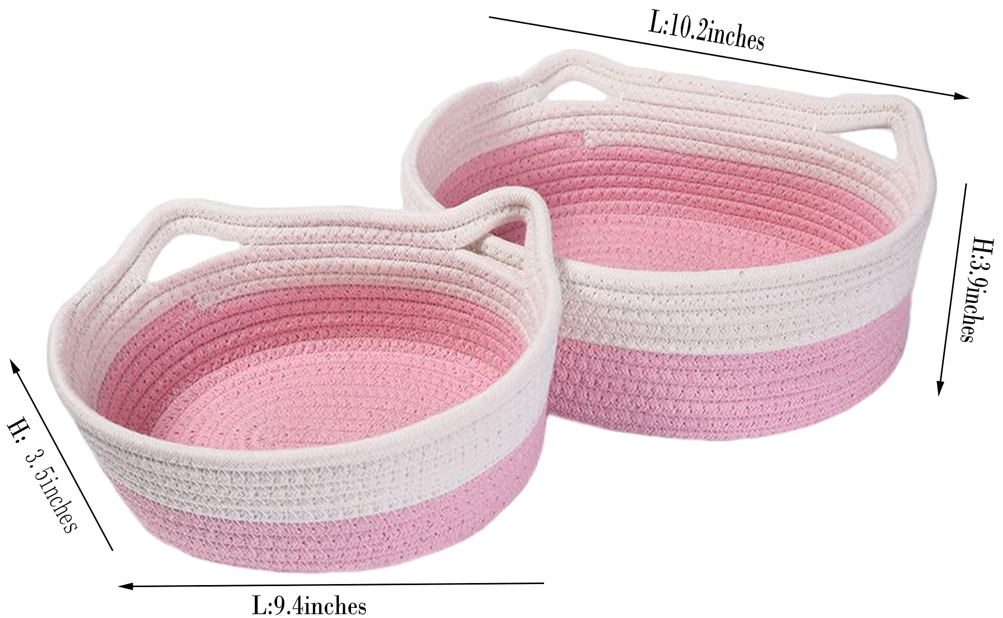 2-Pack Cotton Rope Baskets Lovely Woven Storage Organizer Round Open Dish for Fruits Jewelry Keys Toys Nursery Candy Gift Kids Room(Pink cat)