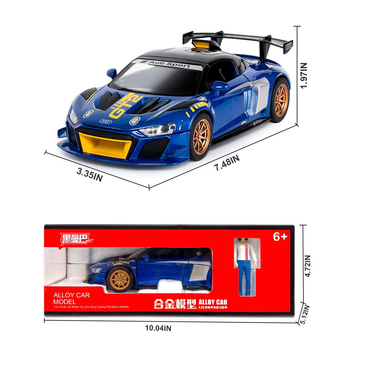1:24 Diecasting Alloy Toy Car - Pull Back Car Model with Sound and Light, Pull Back Vehicles Toys for 3+ Year Old Boys and Girls (Blue)