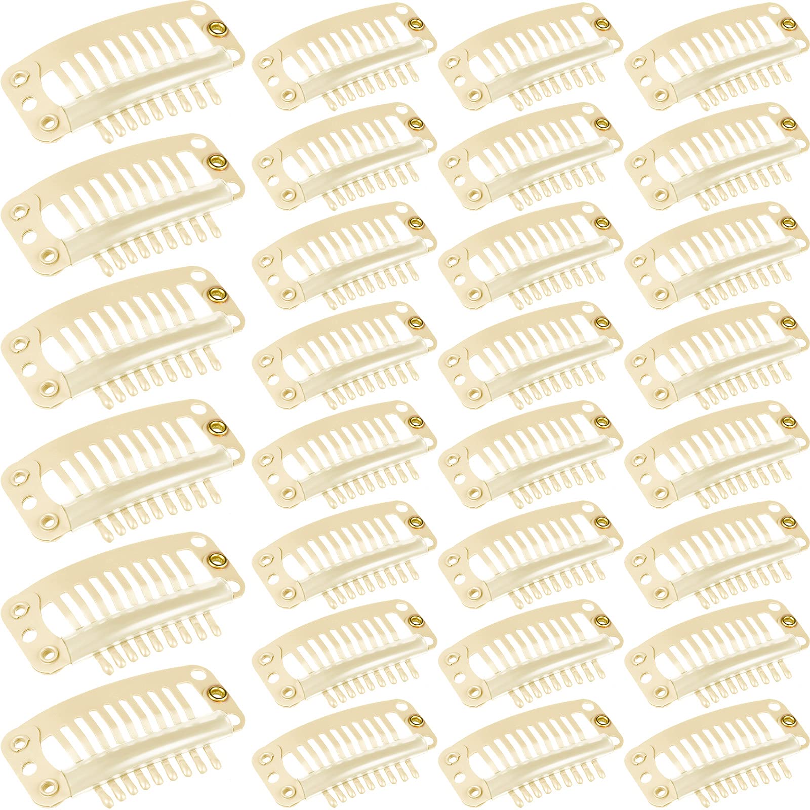 32 mm 9-Teeth Snap Clips for Women's Hair Extensions and Wigs - 30 Piece DIY Accessory Kit (Beige)