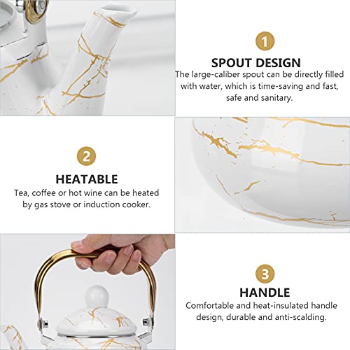 1. 5L Ceramic Enameled Teapot Marble Pear- Shaped Tea Kettle Hot Water Boiling Container for Kitchen Stovetop