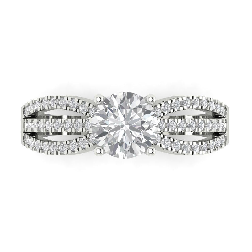 1.27 Ct Brilliant Round Cut Clear Simulated Diamond 14K White Gold Solitaire with Accents Engagement Anniversary Ring Size 10