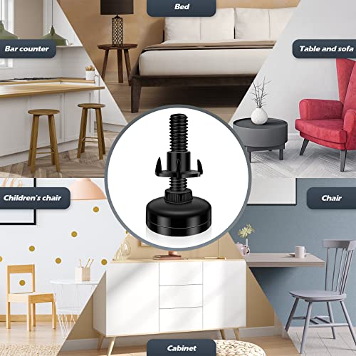 10 Set Adjustable Furniture Leveling Feet, Adjustable Leg Levelers for Cabinets Sofa Tables Chairs Raiser, Heavy Duty Height Adjuster Furniture Levelers Foot with T- Nut Kit 3/8”-16 Thread, Black