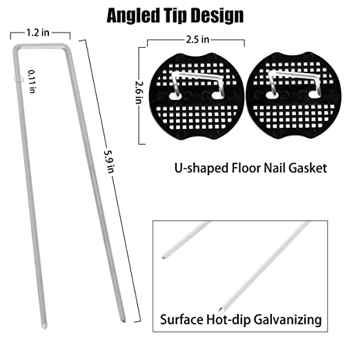 100 pcs 6 inch U-Shaped Landscape Staples and 100 pcs Fixing Gasket Sets, Garden Landscape Staples are Suitable for Outdoor Irrigation Hoses,Fixed Fences,Artificial Turf Nails and Tents.