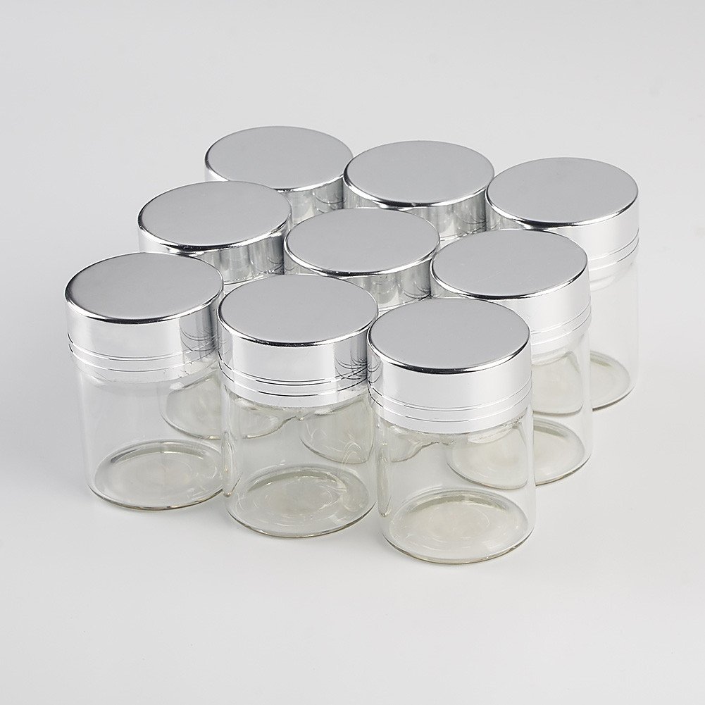 12units Glass Bottles Screw Top Empty Jars Vial 15ml Candy Vanilla Pill Food Perfume Bottle Metal Cap (12, 15ML-Silver Lid)