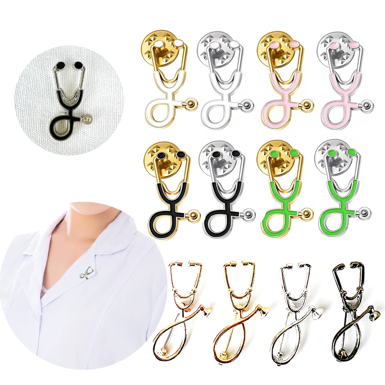 10 PCS Stethoscope Brooch Pins Nurse Doctor Pins Stethoscope Enamel Lapel Pin Schoolbag Pin Badges for Medical Students Clothing Bags Women Men Children Medical Assistant Gifts, Cartoon Jewelry Gift