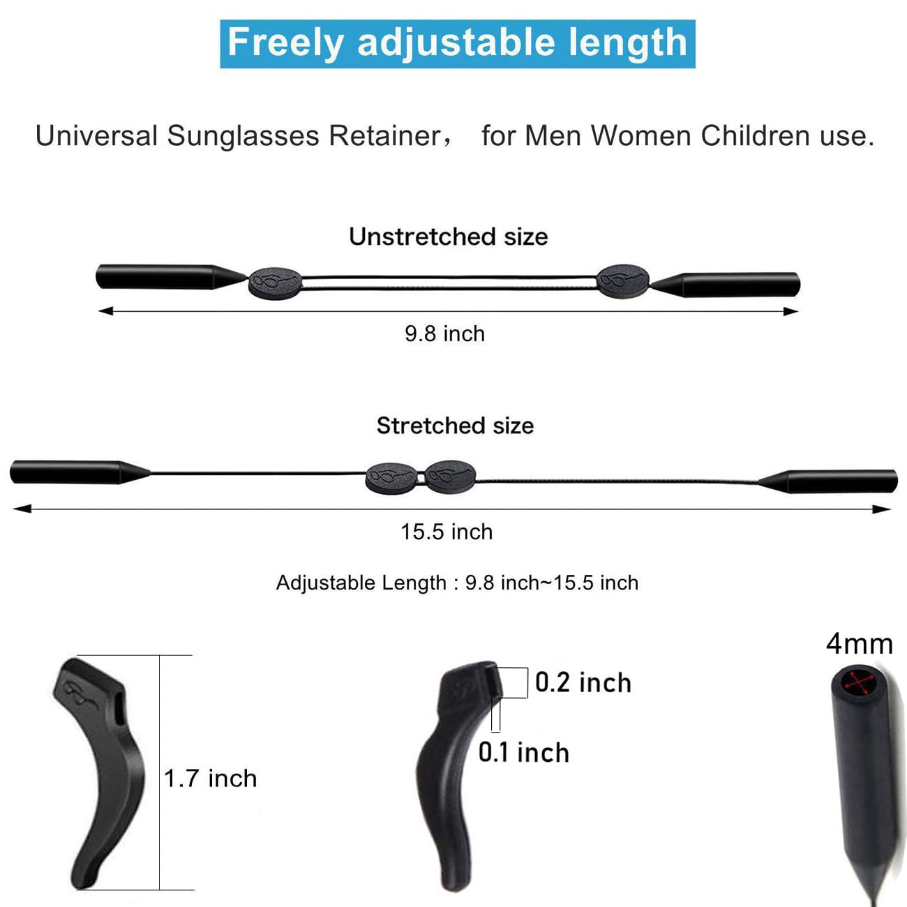 10 Pcs Glasses Strap, Sunglasses Strap, Eyeglasses Strap, 2 Pcs Upgrade Adjustable Eyewear Retainer, With 8 Pcs Ear Hooks, Sports Sunglasses Eyeglass Strap for Men Women Kids Glasses Holder Strap